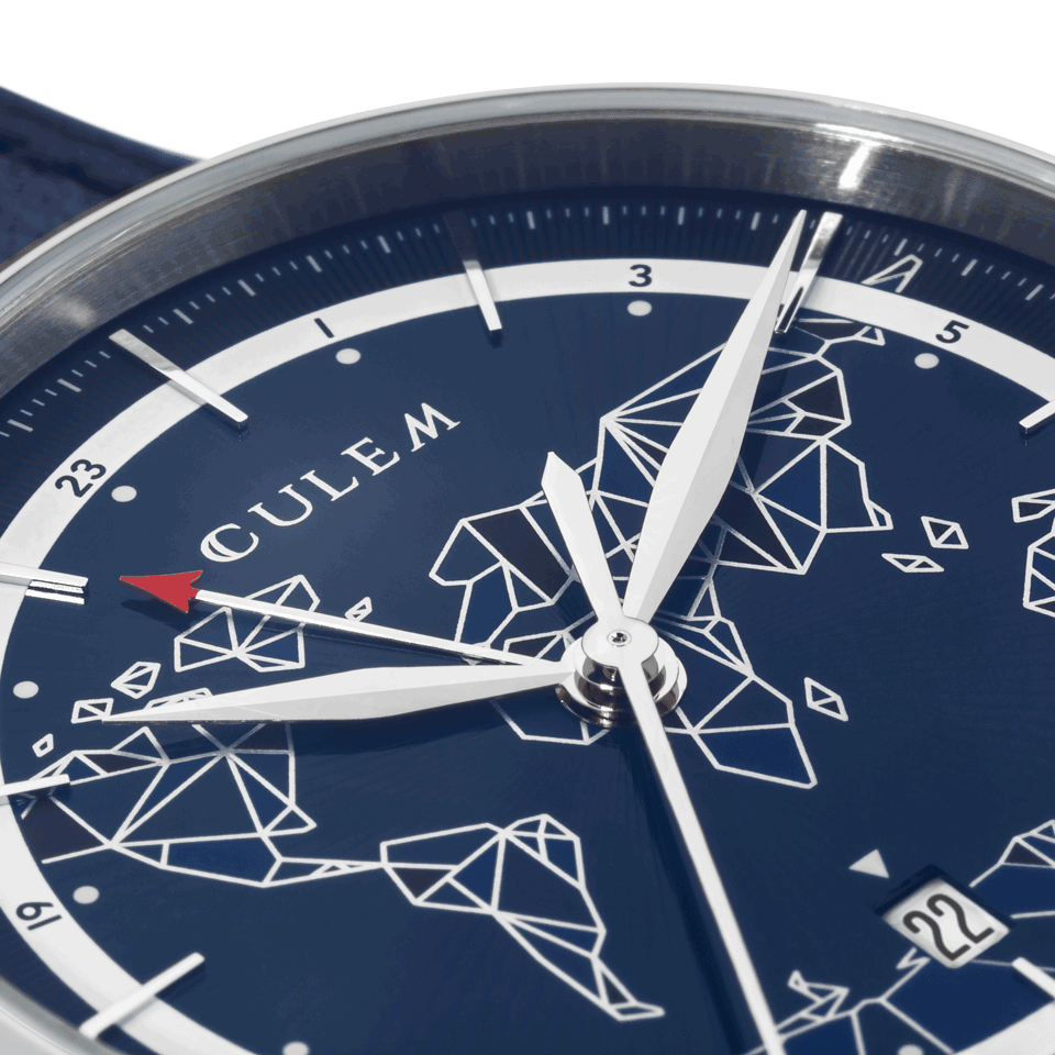 Frame GMT | Blue Watch Navy blue world map dial