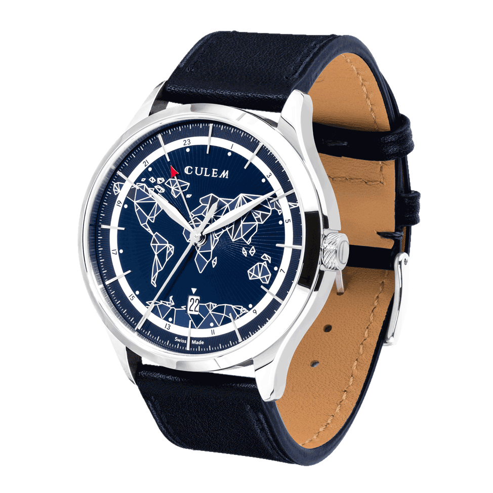 Frame GMT | Blue Watch Navy blue world map dial